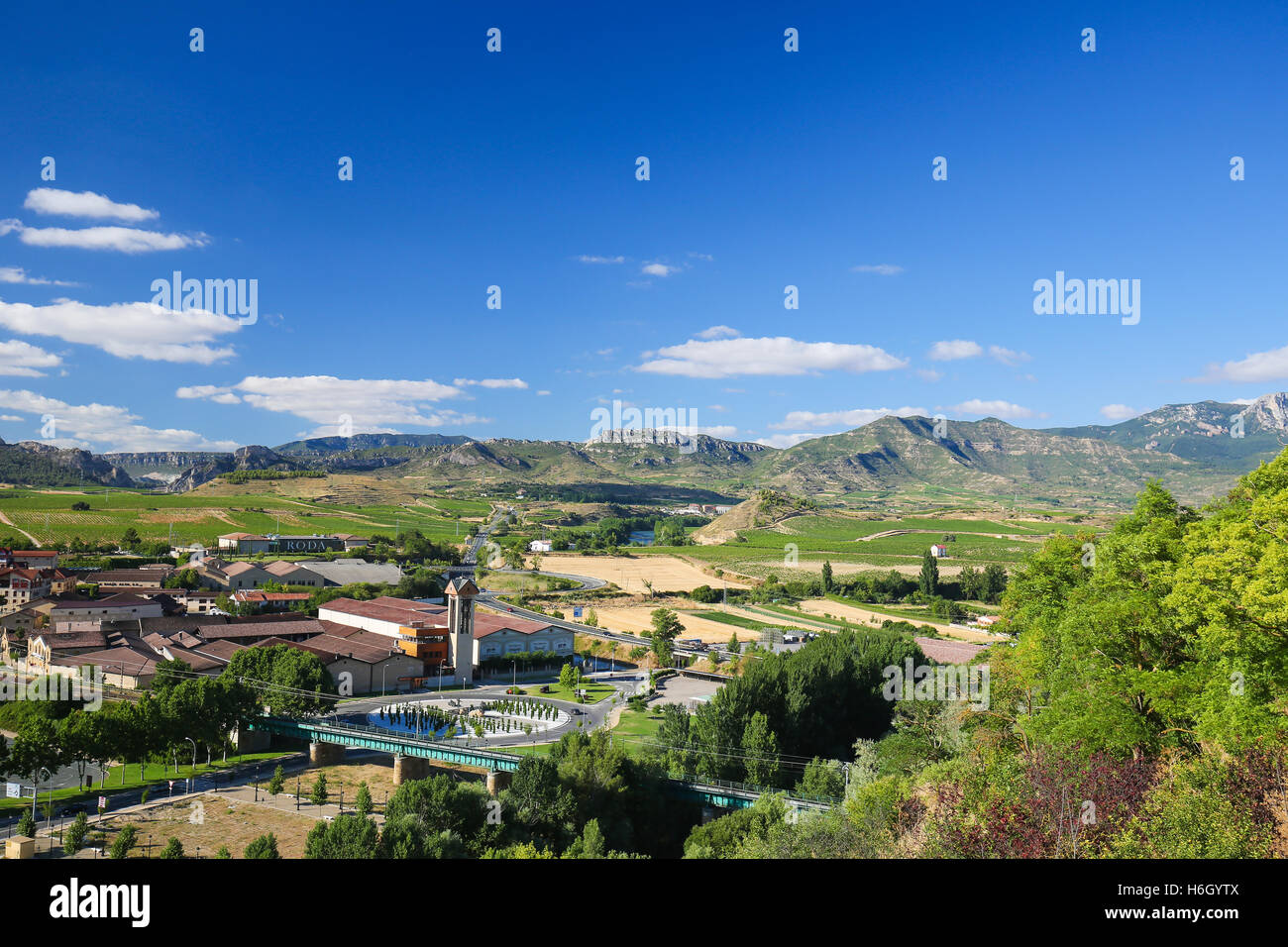View on the famous bodegas or wine houses and vineyards of the Rioja ...