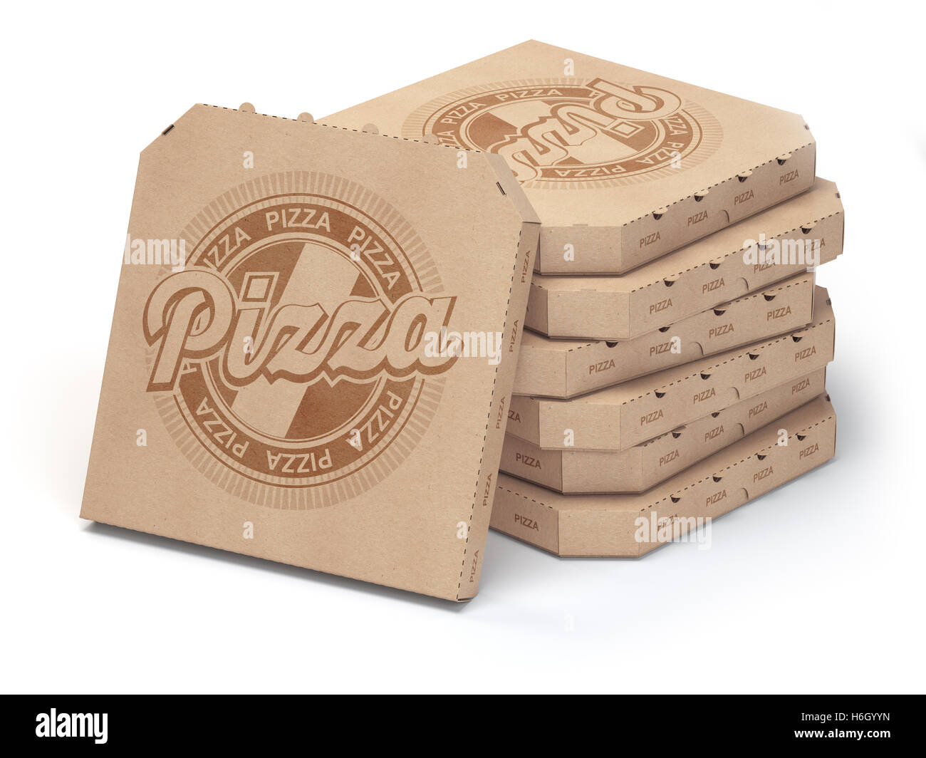Pizza boxes stack isolated on white, 3d illustration Stock Photo - Alamy