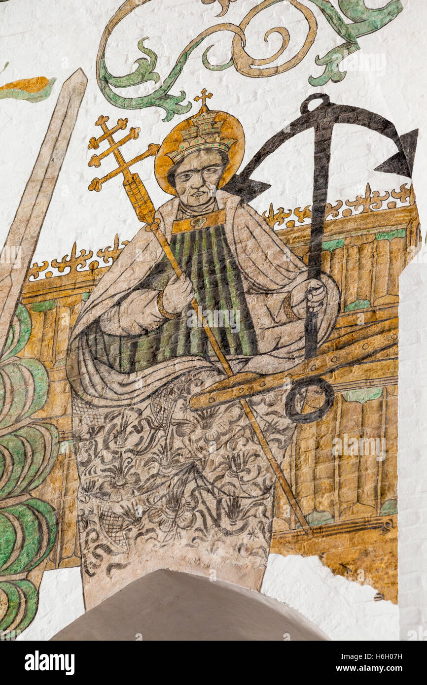 Wall painting of Saint Clemens, patron Saint of mariners, Aarhus ...