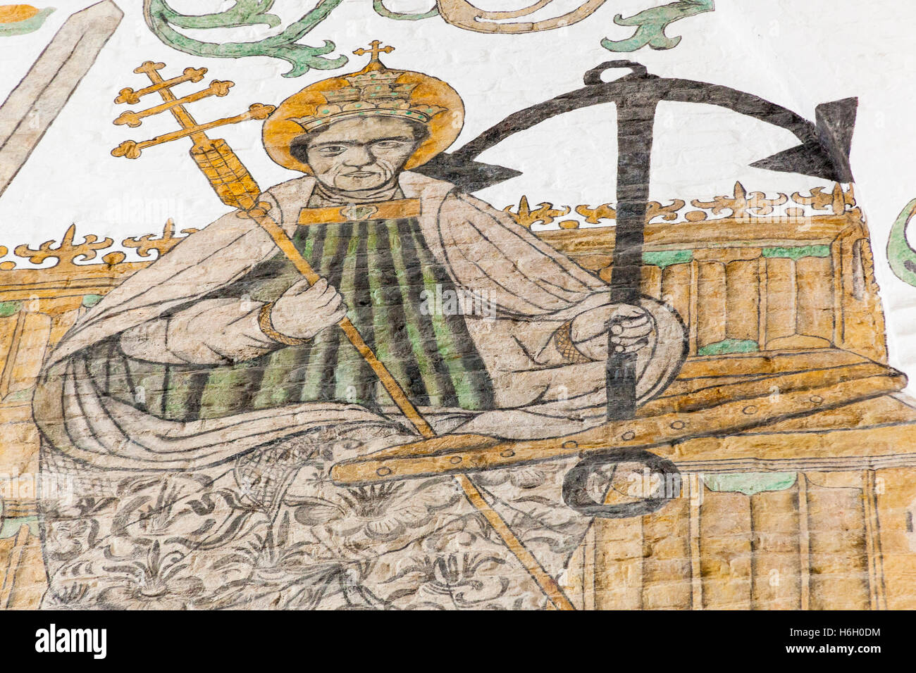Wall painting of Saint Clemens, patron Saint of mariners, Aarhus ...