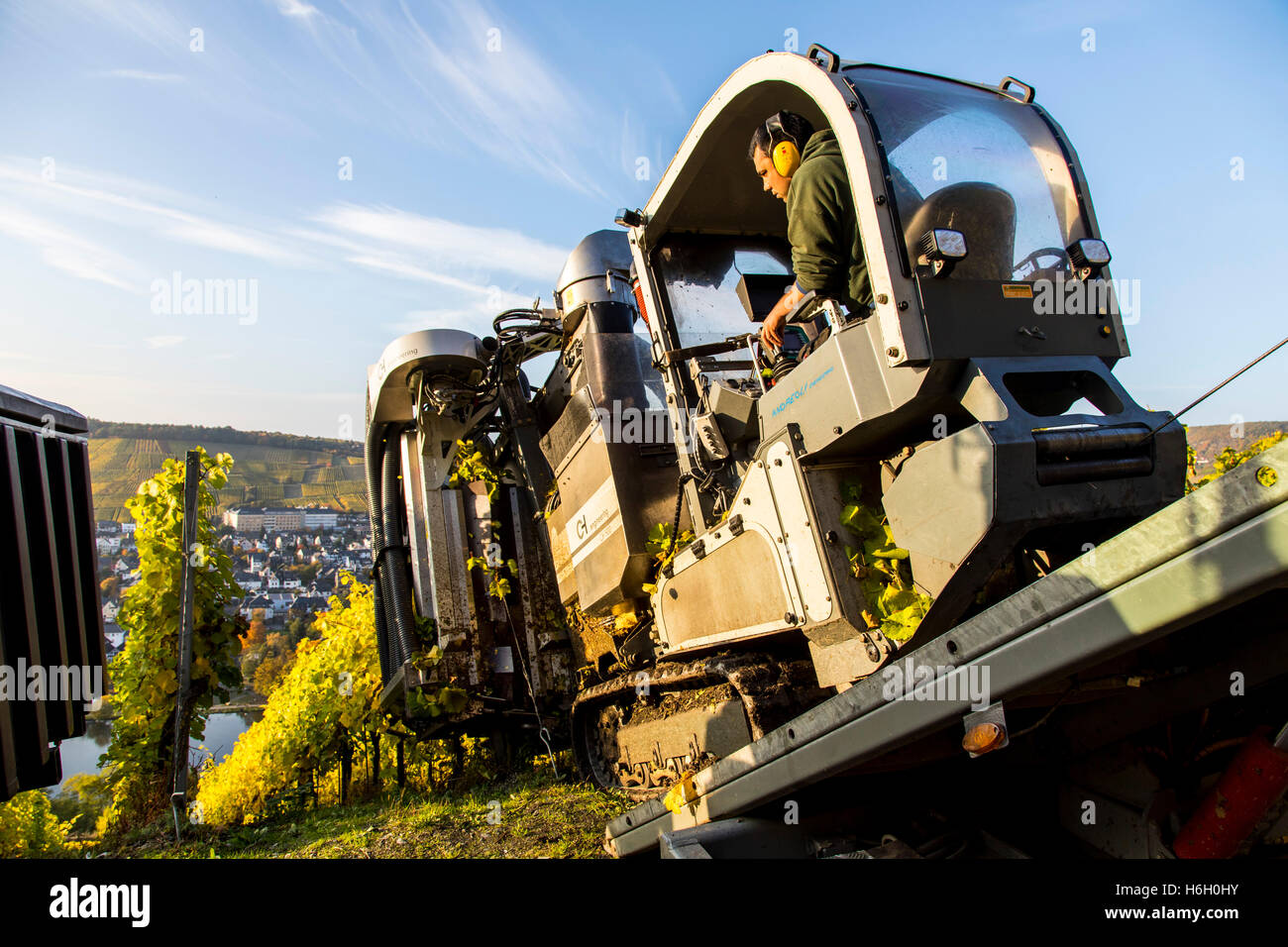 Harvesting machine for grapes, especially for steep slopes, on ...