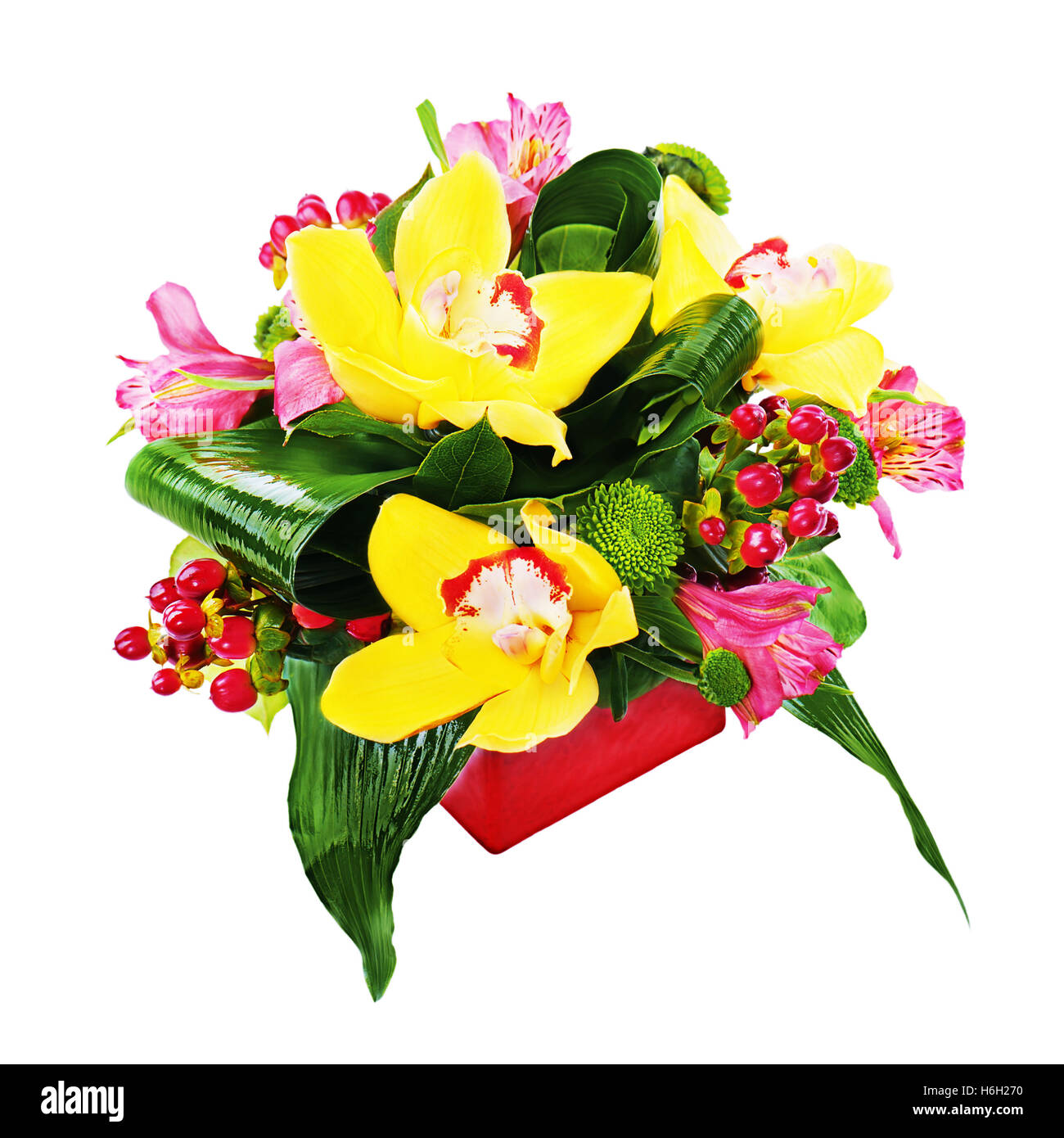 Colorful flower bouquet from orchids and lilies arrangement centerpiece ...