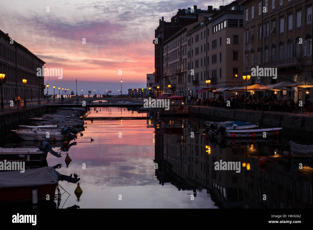 View of Ponte rosso in Trieste at sunset, Italy Stock Photo - Alamy