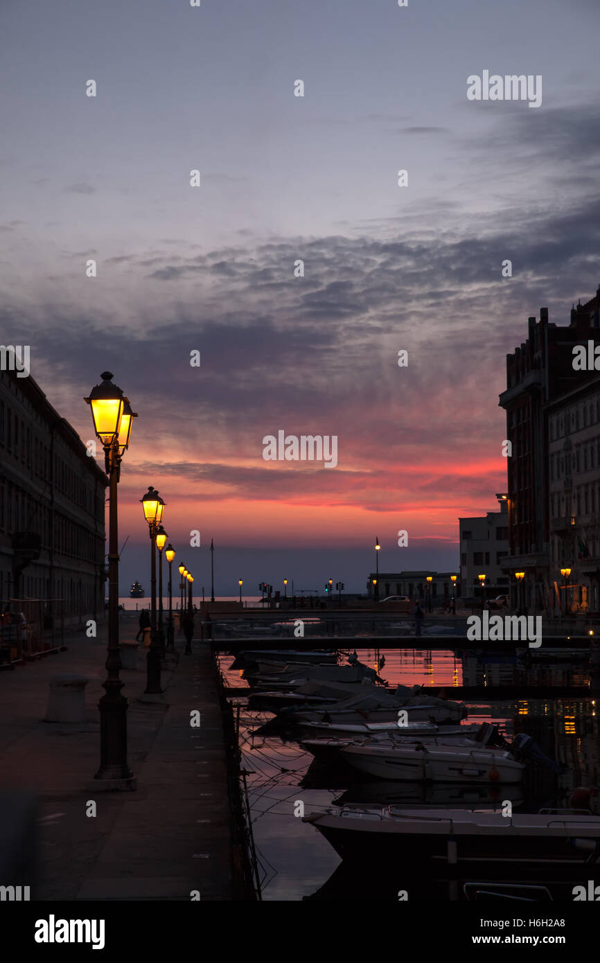 View of Ponte rosso in Trieste at sunset, Italy Stock Photo - Alamy