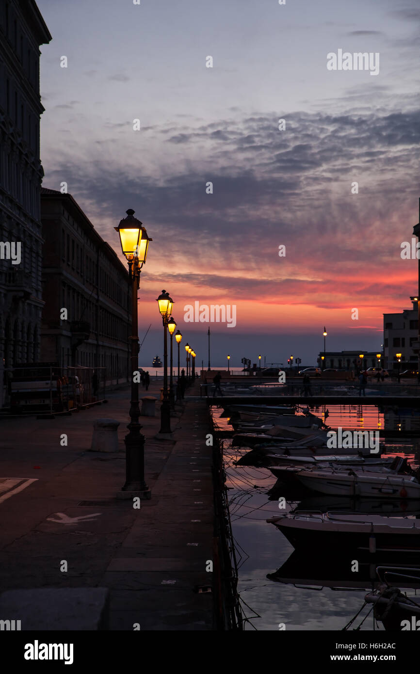 View of Ponte rosso in Trieste at sunset, Italy Stock Photo - Alamy
