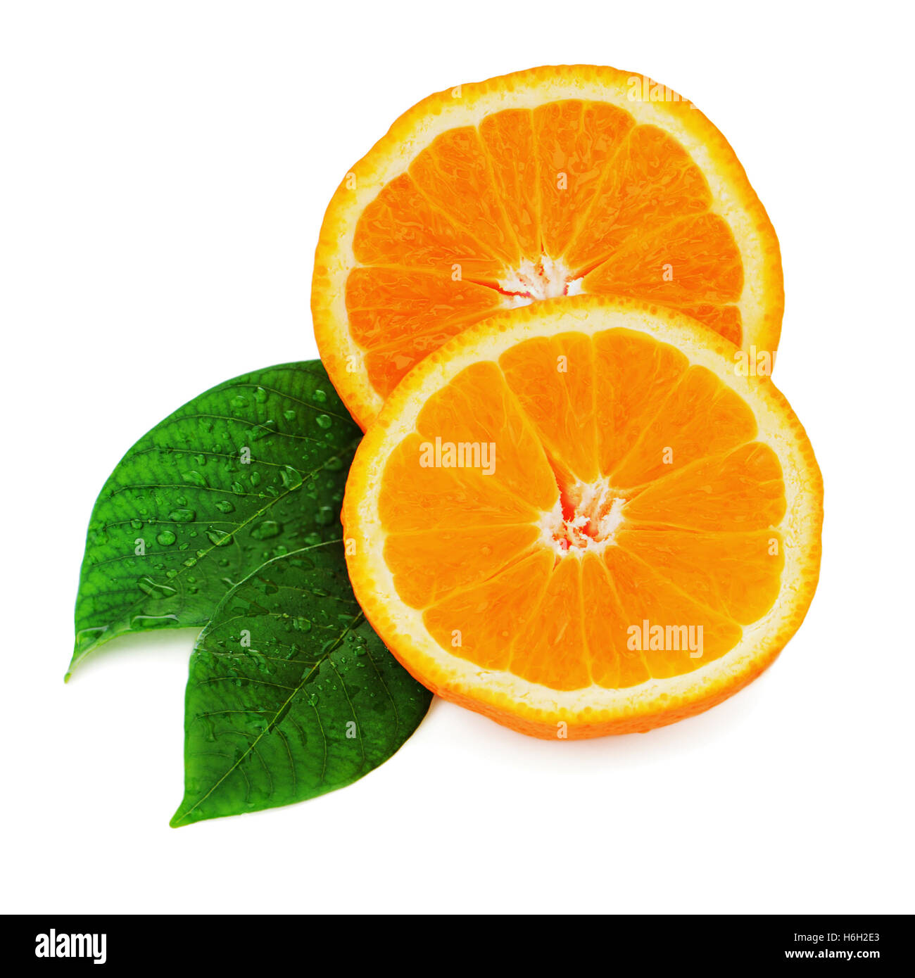 Fresh orange fruit with green leaves isolated on white background Stock ...