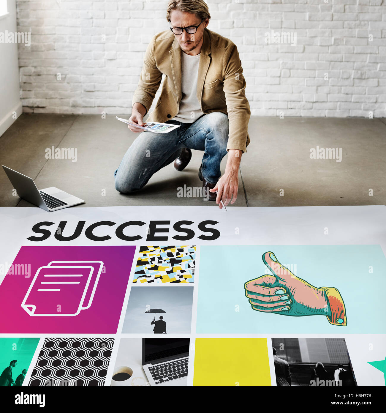 Marketing Achievement Branding Corporate Thumbs Up Concept Stock Photo ...