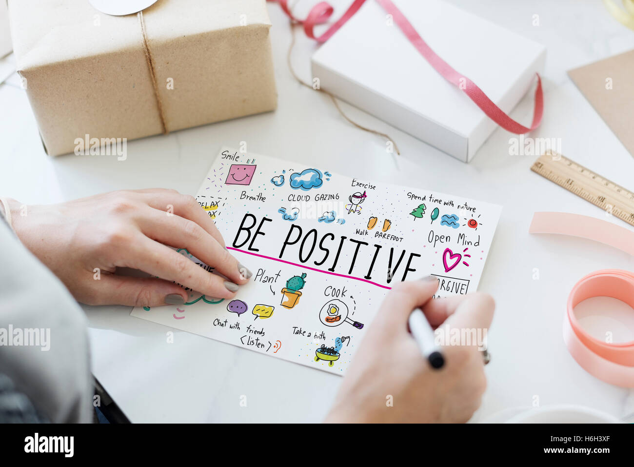 Positivity Message Cartoon Illustrations Concept Stock Photo - Alamy