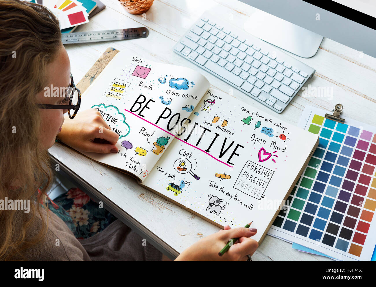 Positivity Message Cartoon Illustrations Concept Stock Photo - Alamy