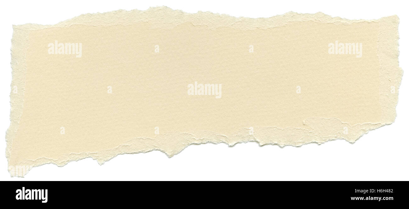 Texture of yellow cream fiber paper with torn edges. Isolated on white ...