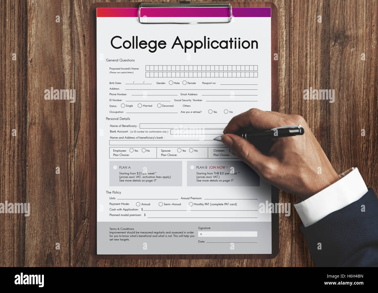 College Application Education Form Concept Stock Photo - Alamy