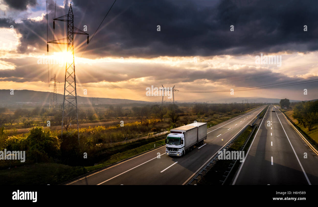 Truck lorry sun traffic hi-res stock photography and images - Alamy