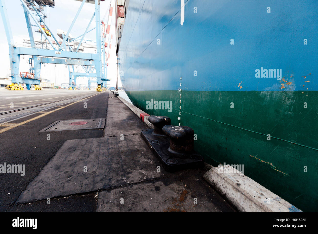 The side of a freighter ship docking at a commercial port Stock Photo ...
