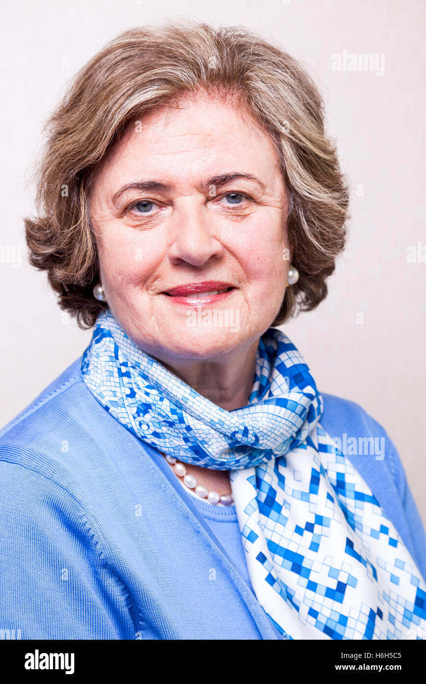 Medium close-up portrait of an elegant amd well maintained senior woman ...
