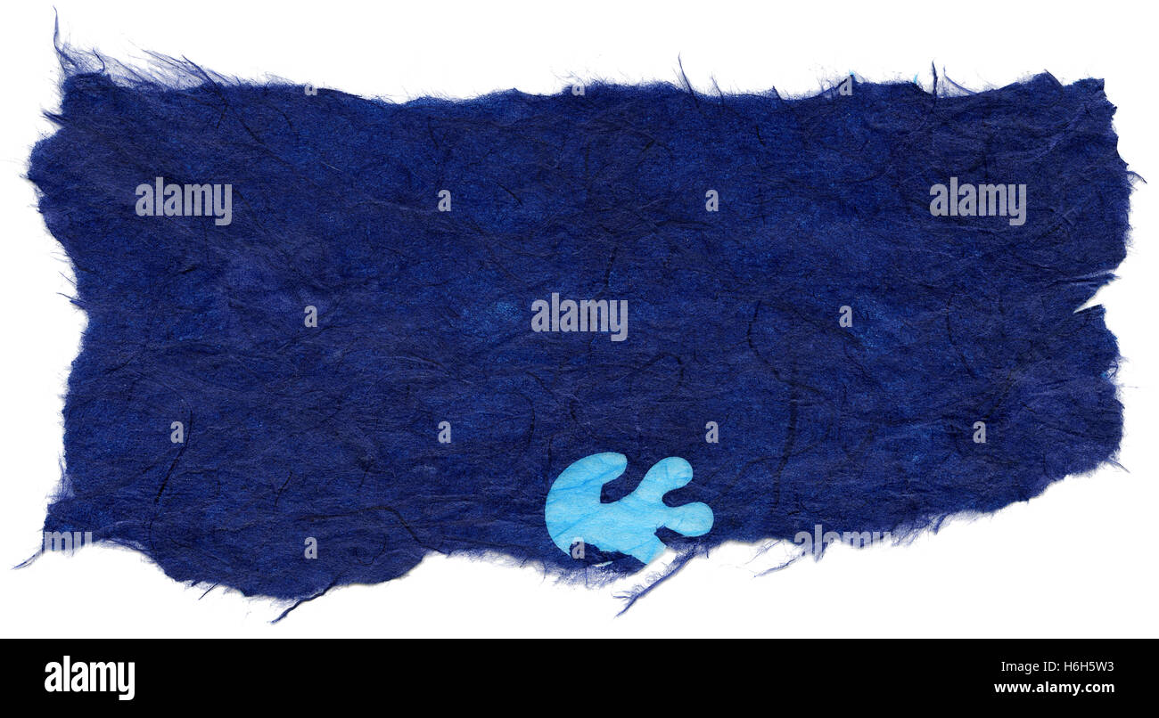 Texture of blue rice paper with a pattern of light blue jellyfish ...