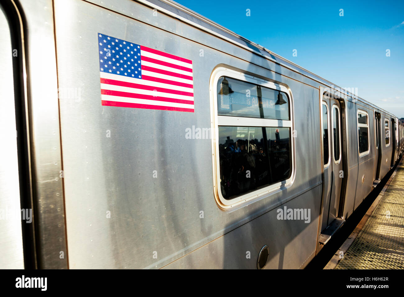Subway train arriving to the Broadway Junction station in Brooklyn, New ...