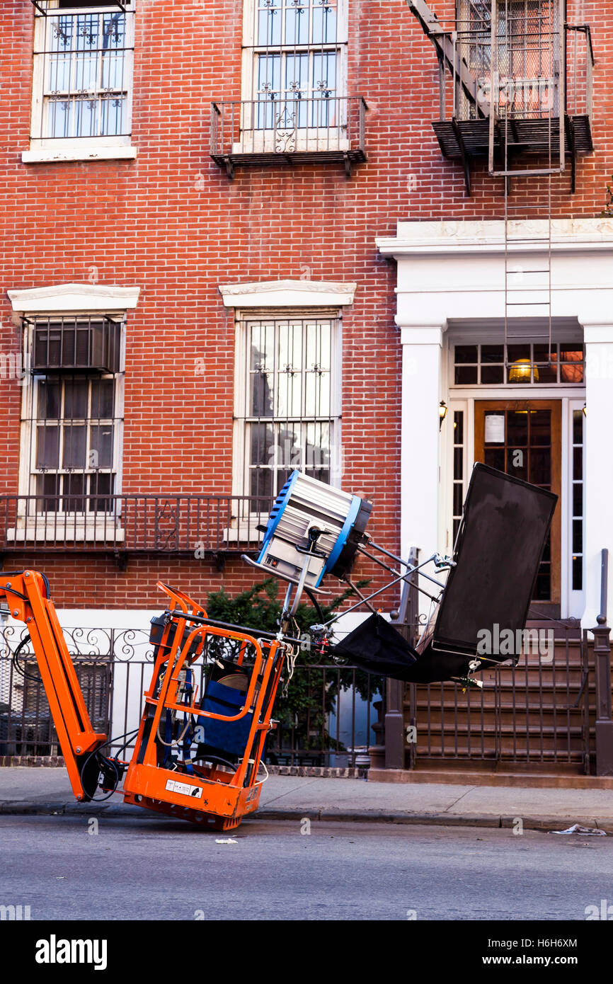 NEW-YORK - NOV 17: Heavy film industry lighting gear mounted on a ...