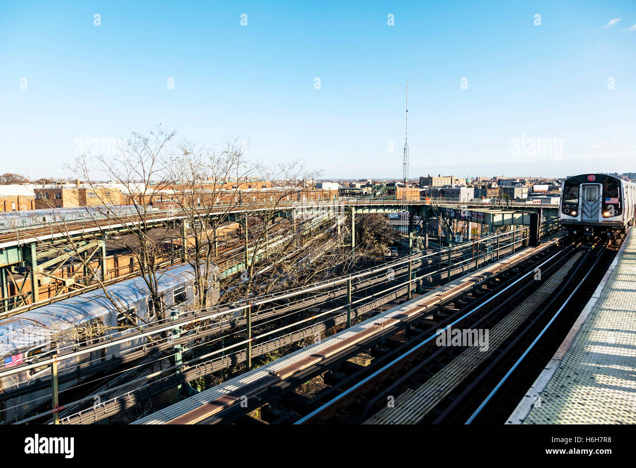 Subway train arriving to the Broadway Junction station in Brooklyn, New ...