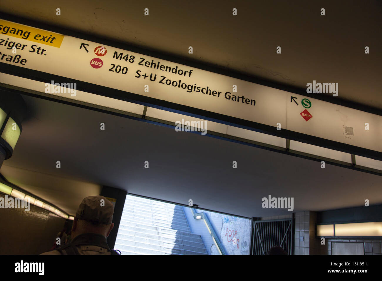 Exit from a U-Bahn station in Berlin, with a sign depicting exit and ...