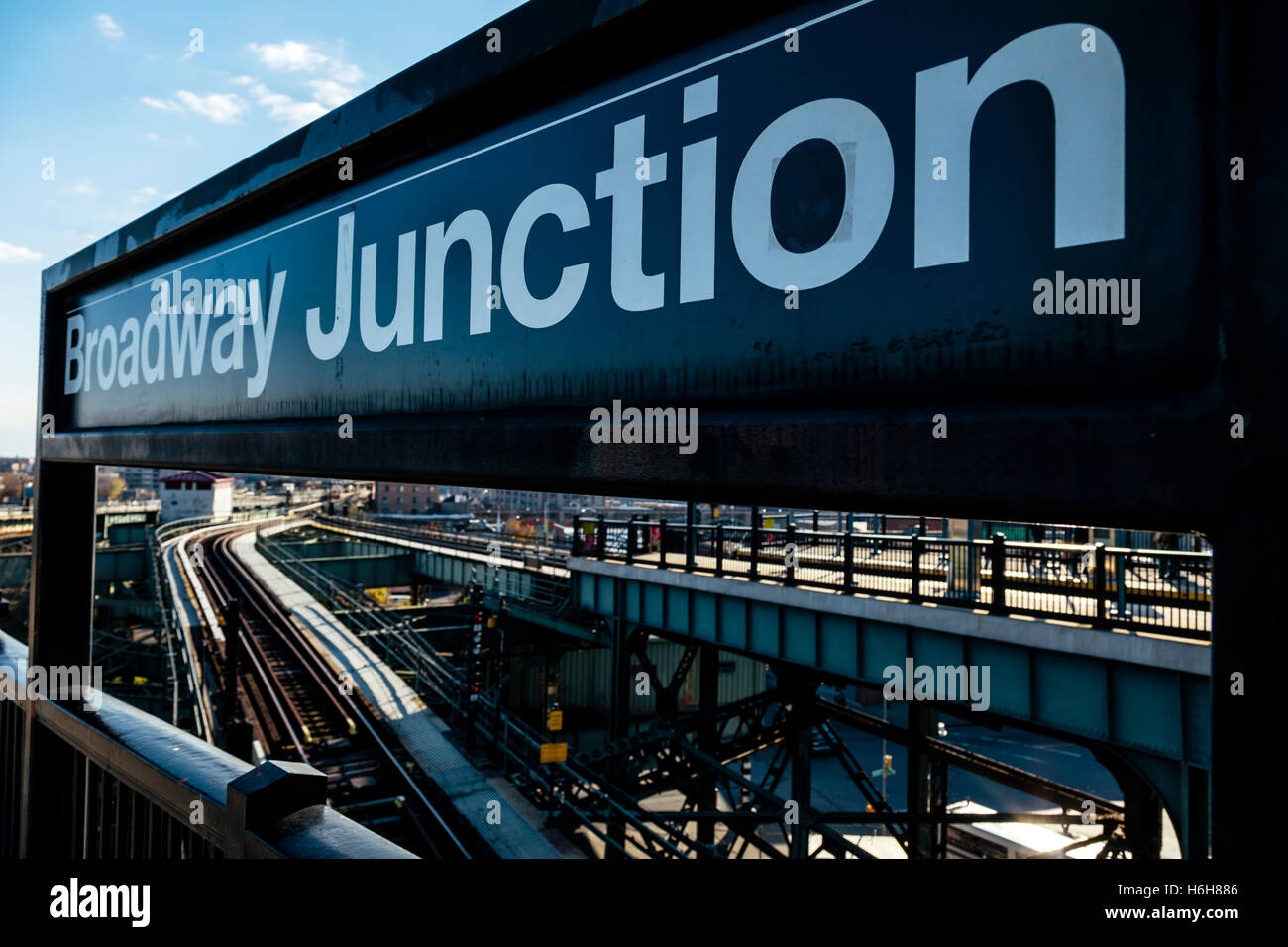 Sign on a subway station's platform saying it is Broadway Junction ...