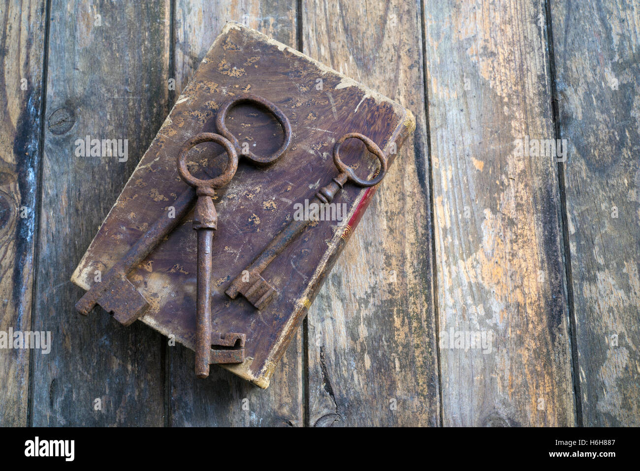 old keys on a old book, antique wood background Stock Photo - Alamy