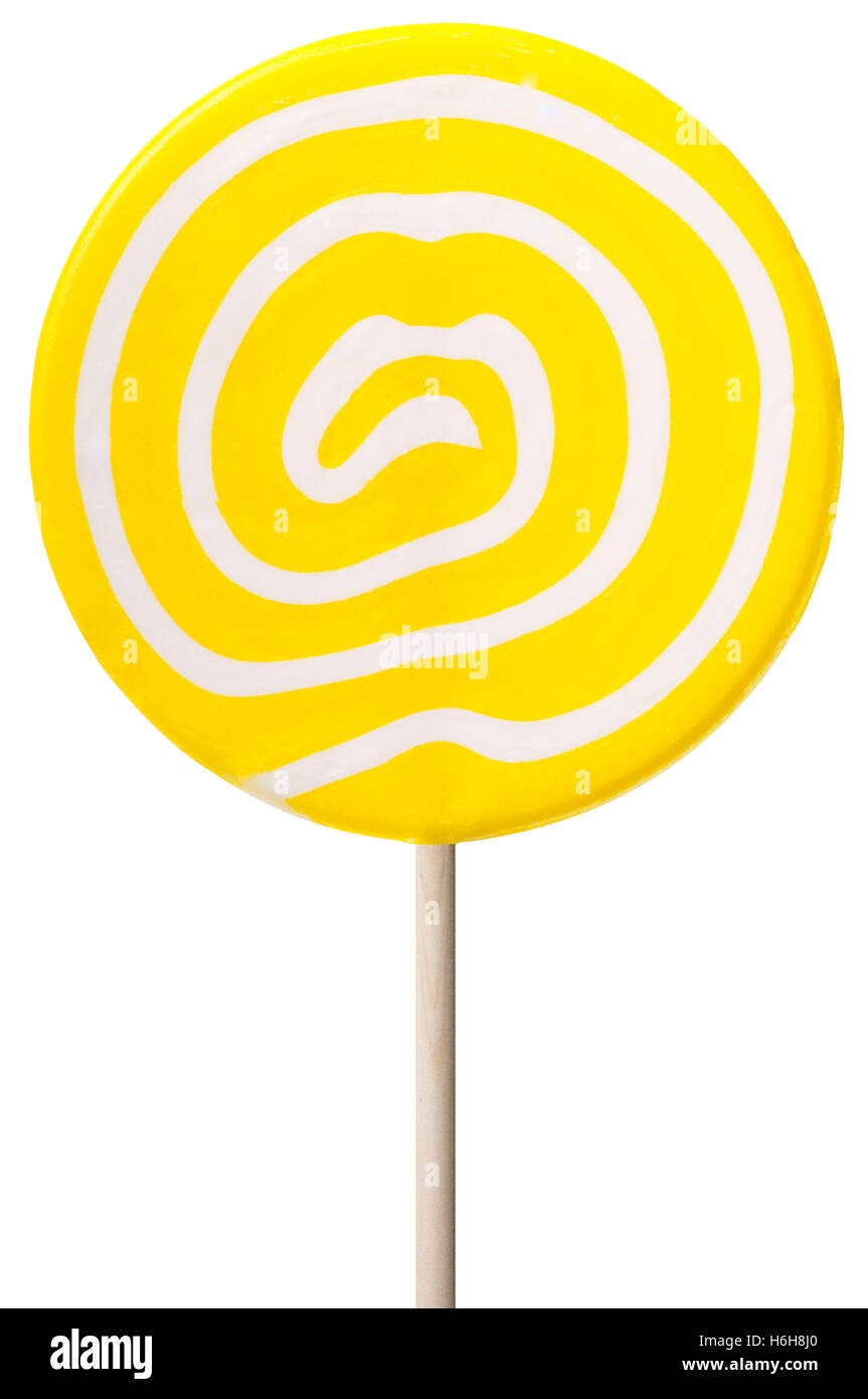 Round lollipop with yellow and white swirls isolated on white Stock ...