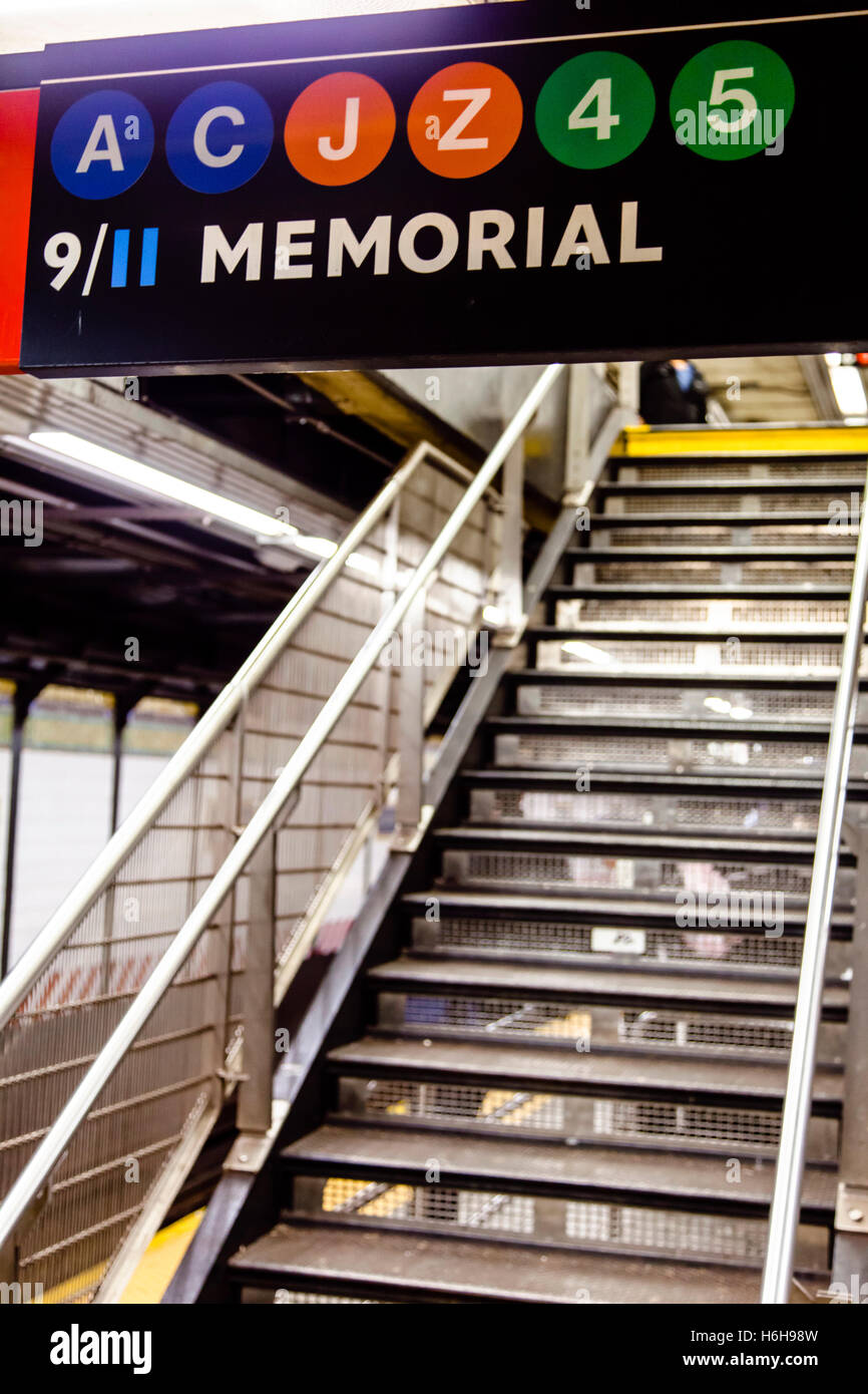 Sign in a New-York subway station marking the way to various lines and ...