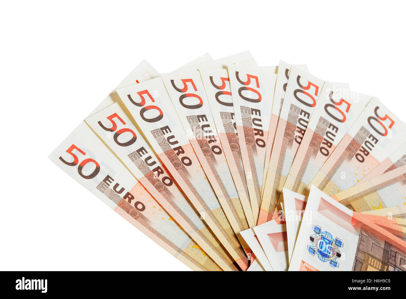 European Union currency bank notes as fan on white background. Clipping ...