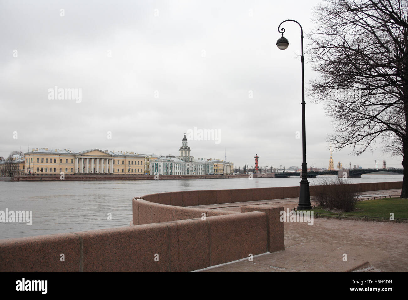 View at winter embankment of Neva river in St. Petersburg, Russia Stock ...