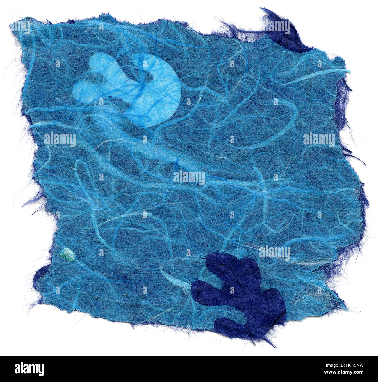 Texture of bright blue rice paper with a pattern of blue jellyfish ...