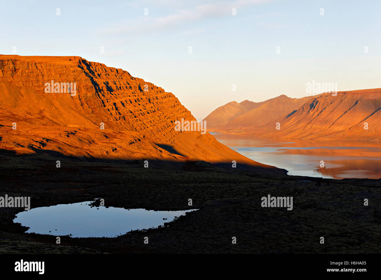 Fjord landscape in morning light, Westfjords, Iceland, North Atlantic ...