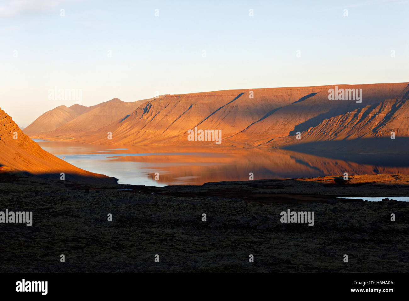 Fjord landscape in morning light, Westfjords, Iceland, North Atlantic ...