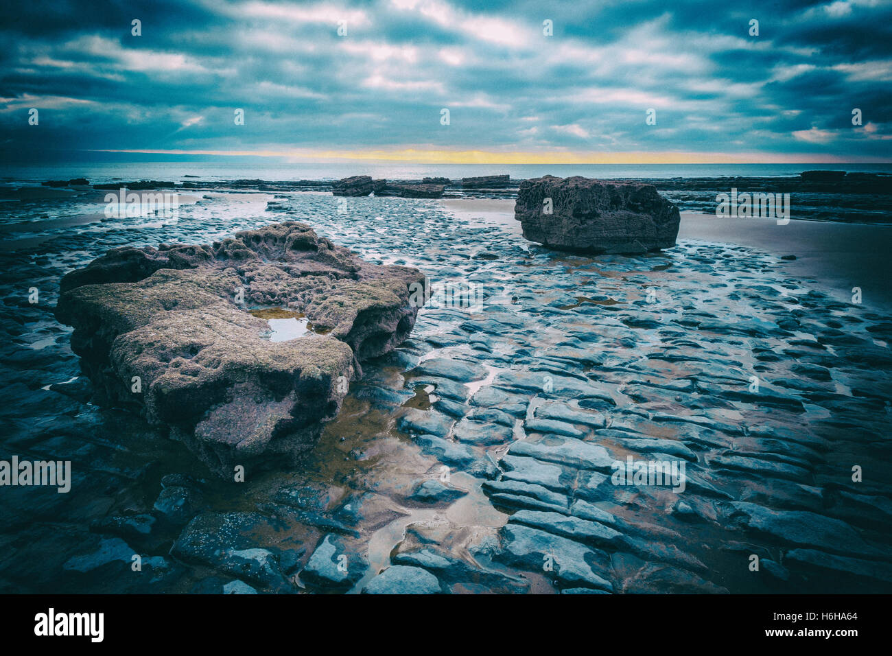 Monknash in South Wales under a moody sky Stock Photo - Alamy