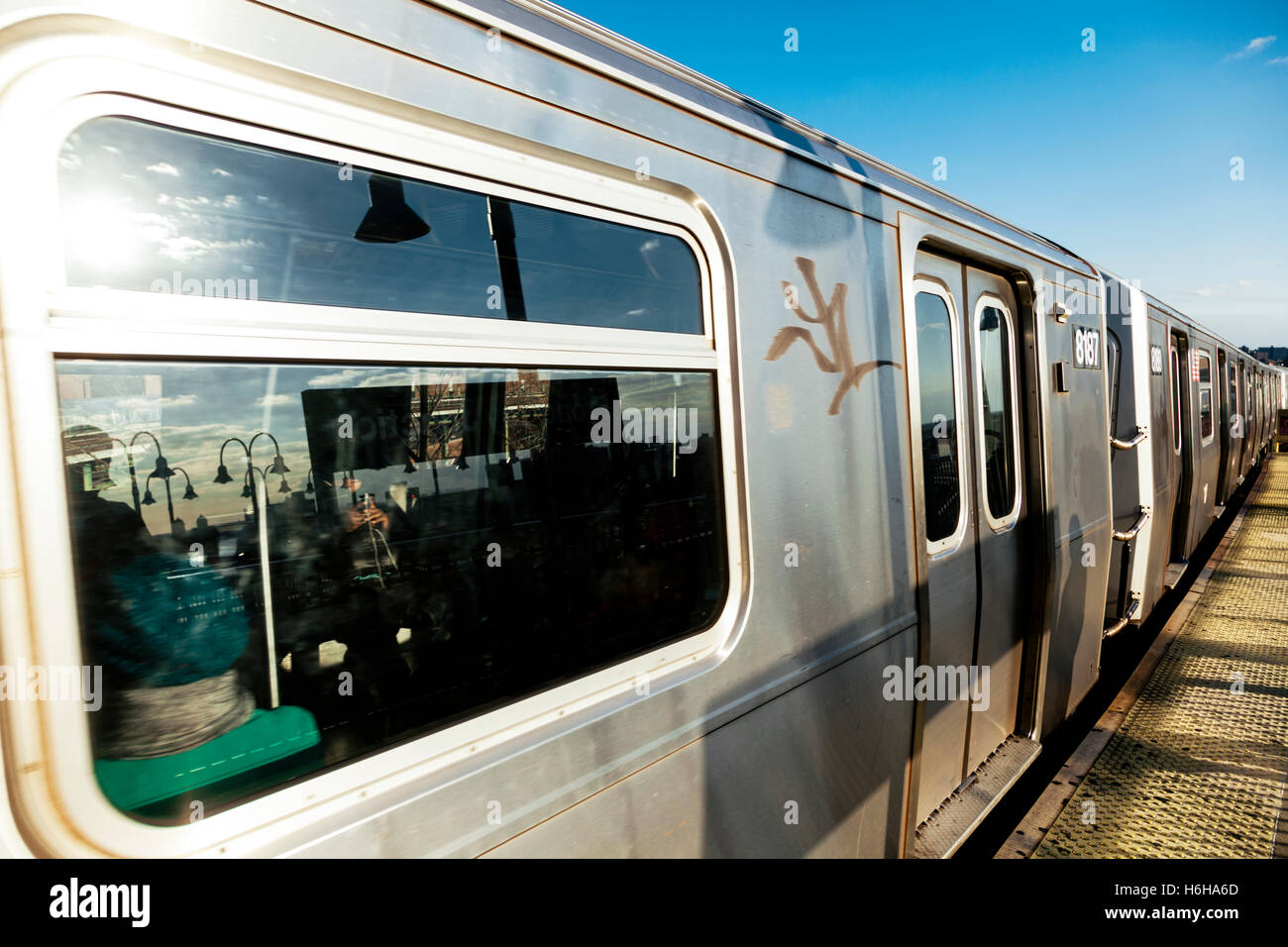 Subway train arriving to the Broadway Junction station in Brooklyn, New ...