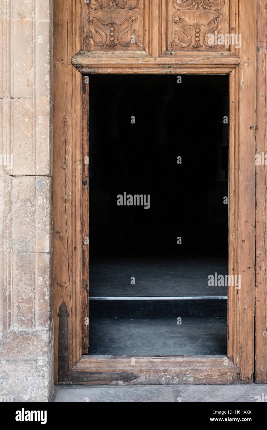 Wooden vintage opened door Stock Photo - Alamy