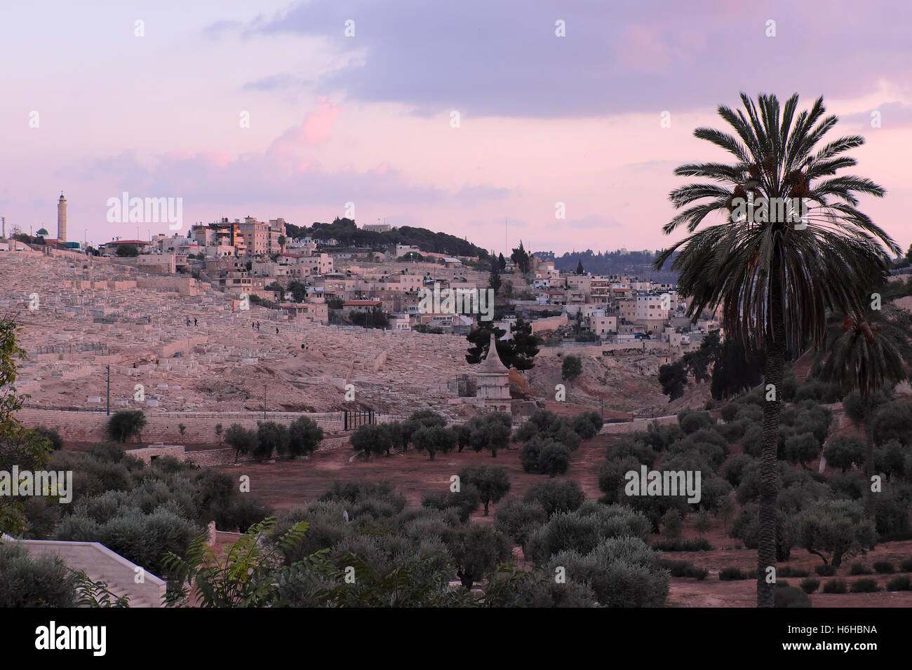 View at twilight of Ras al-Amud a Palestinian neighborhood across the ...