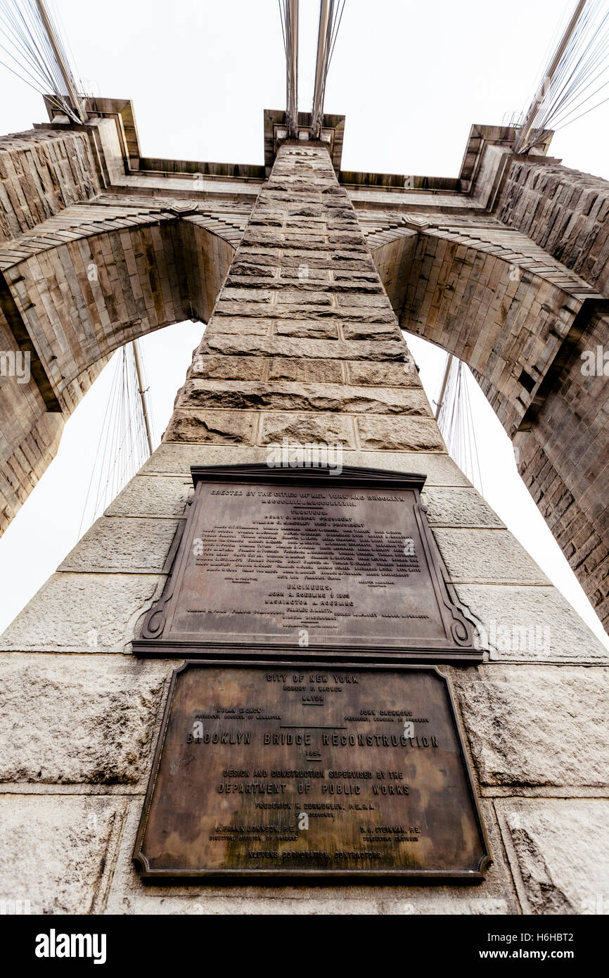 NEW-YORK - NOV 15: Plaque with the names of the Brooklyn Bridge ...