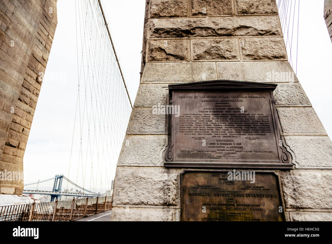 NEW-YORK - NOV 15: Plaque with the names of the Brooklyn Bridge ...