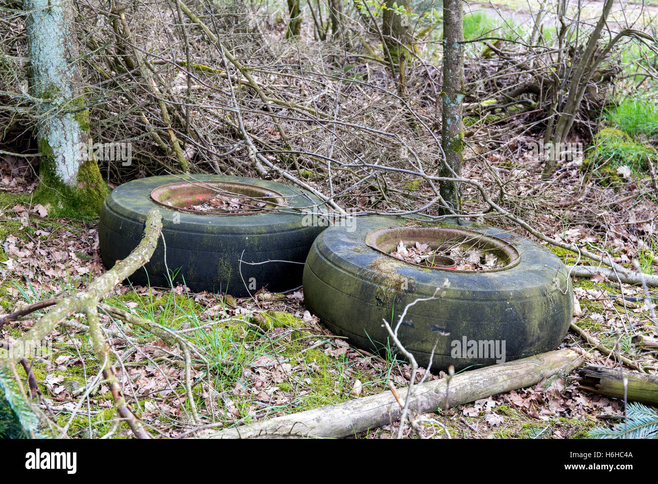 worn tires - pollution in the woods Stock Photo - Alamy