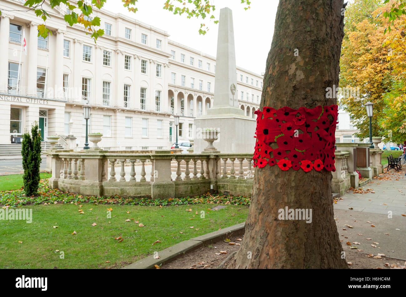 Hand-made Remembrance Day Poppies in Front of War Memorial, 29th ...