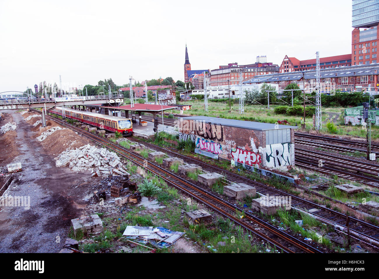 BERLIN - JUNE 18: Train docking at the platform of a train station on ...