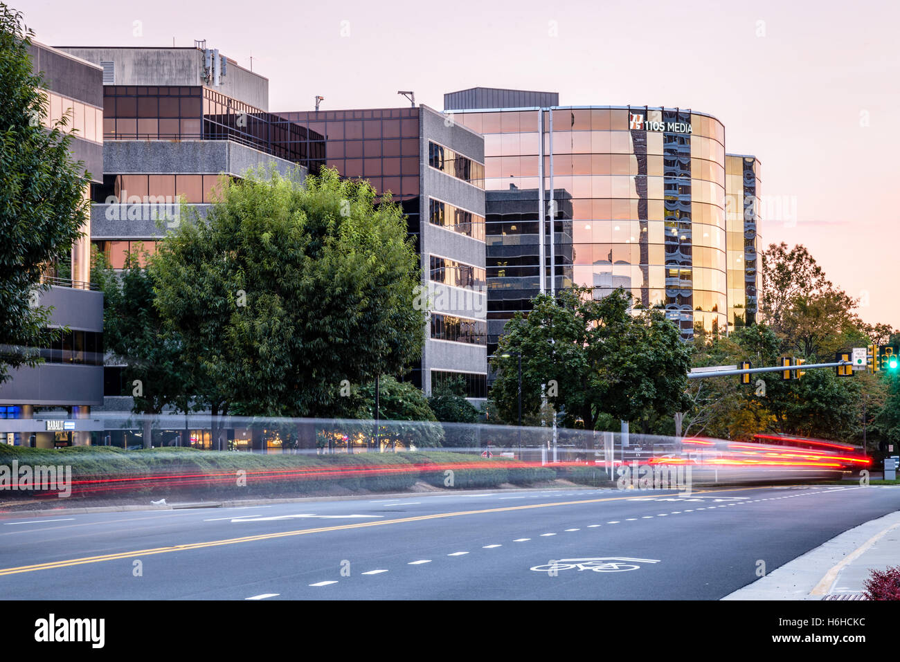 Headlight trails, Westwood Center Drive, Tysons, Vienna, Virginia Stock ...