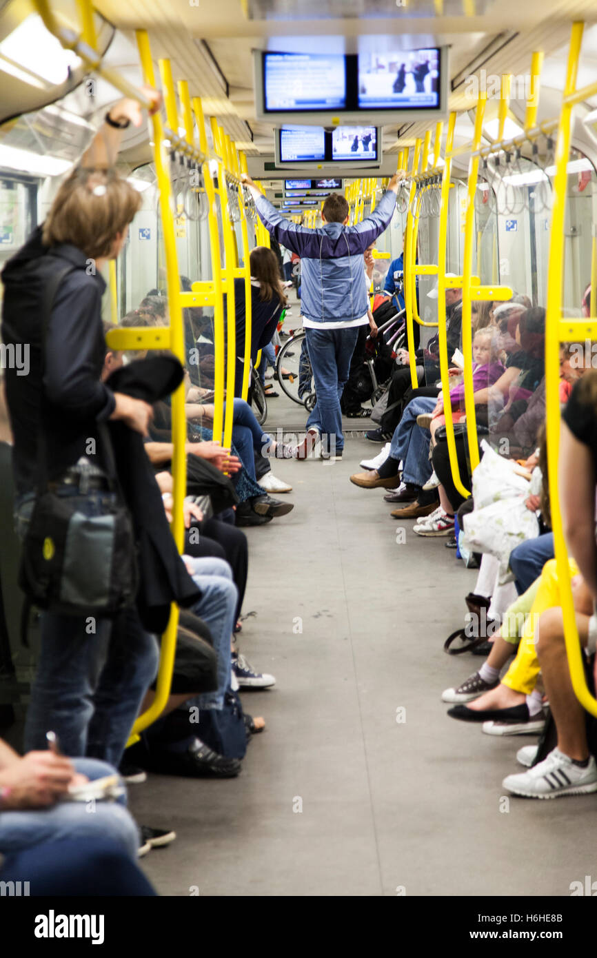 BERLIN - JUNE 17: Inside a U-bahn train car on June 17, 2012 in Berlin ...