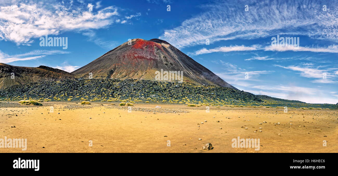 Volcanic landscape with the volcano Mt Ngauruhoe, Tongariro Alpine ...