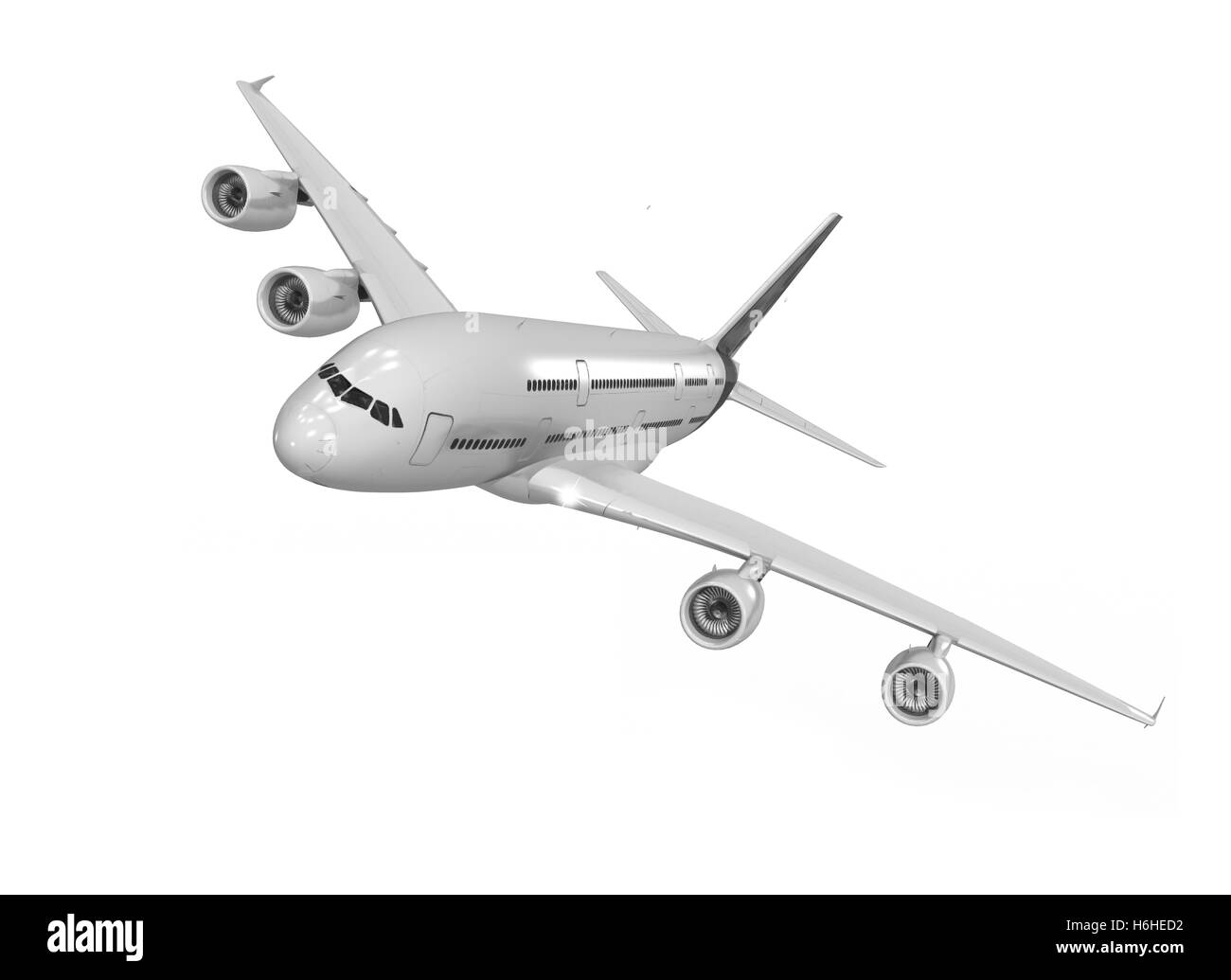 Portrait of wide-bodied jet in flight, white background Stock Photo - Alamy