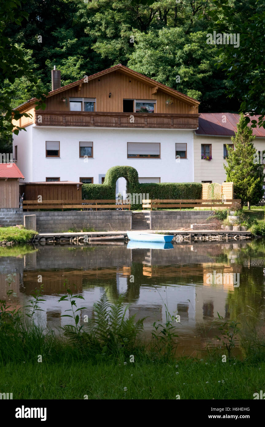 House at Regen river, Regen health resort, Bavarian Forest, Bavaria ...