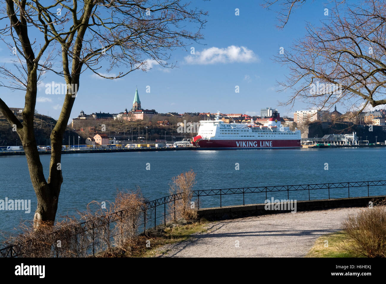 Ferry Viking Line at the Saltsjoen off Soedermalm, Stockholm, Sweden ...