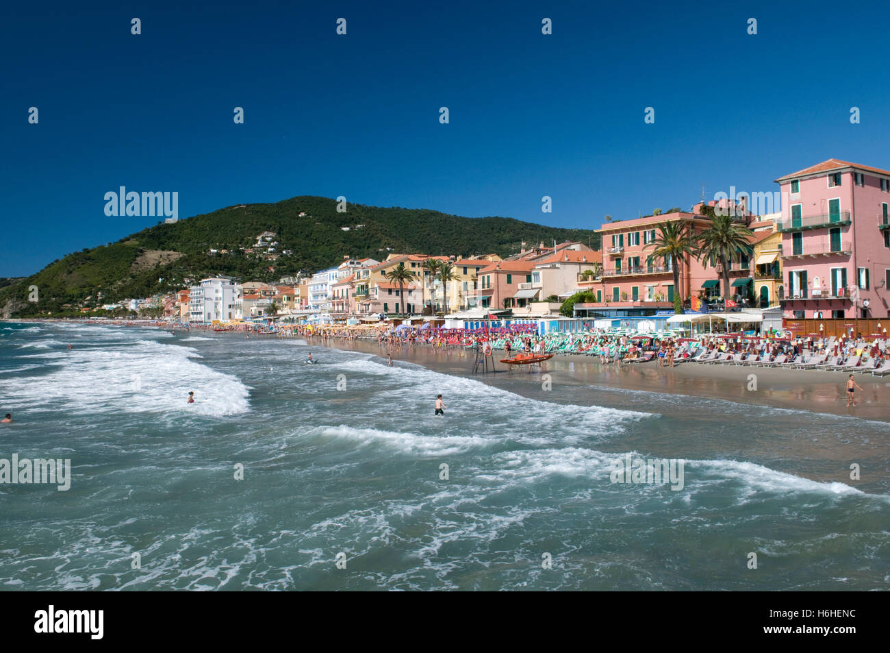 Coastal view, Alassio, Italian Riviera, Liguria, Italy, Europe Stock ...