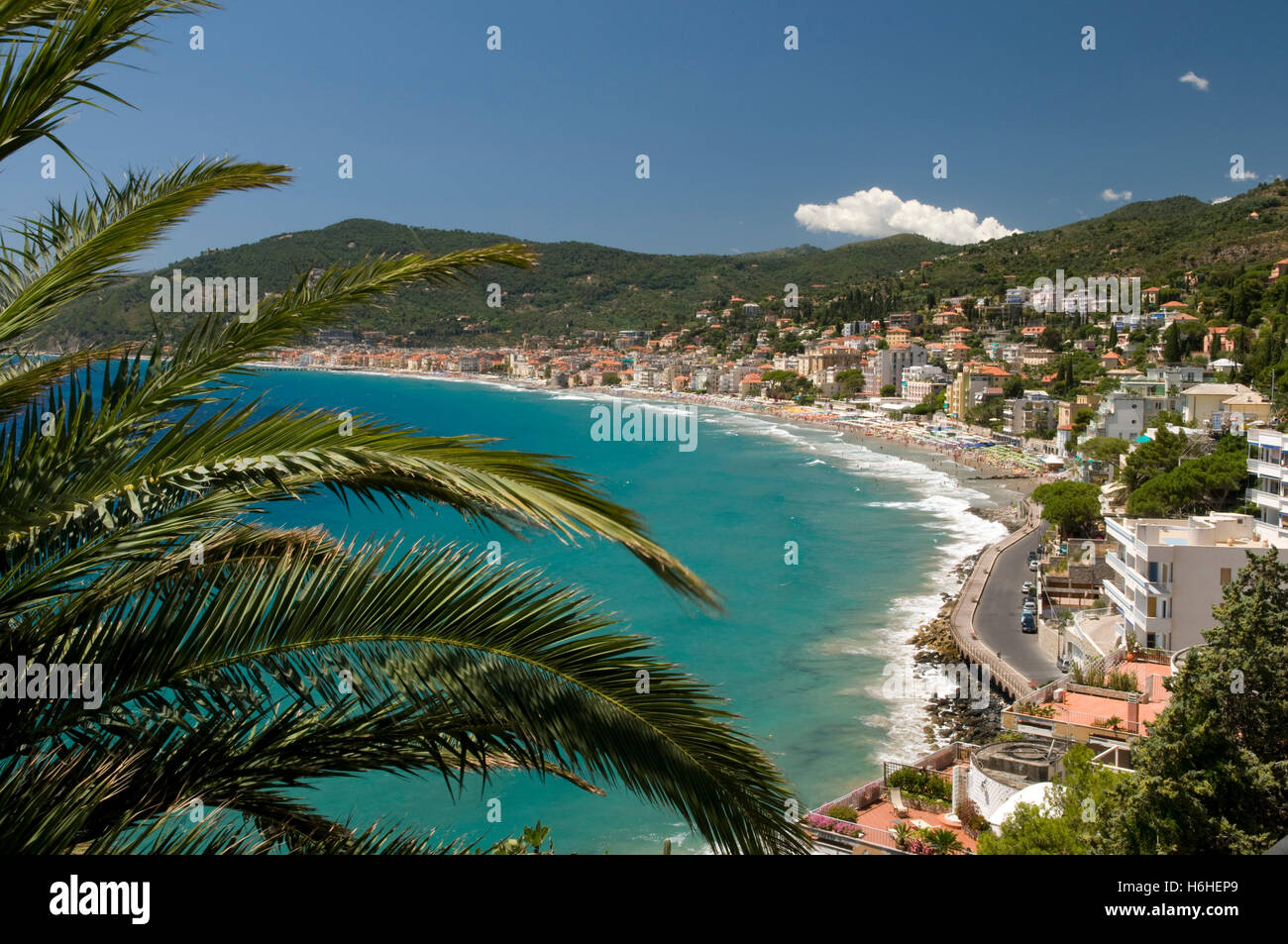Cityscape with coast, Alassio, Italian Riviera, Liguria, Italy, Europe ...
