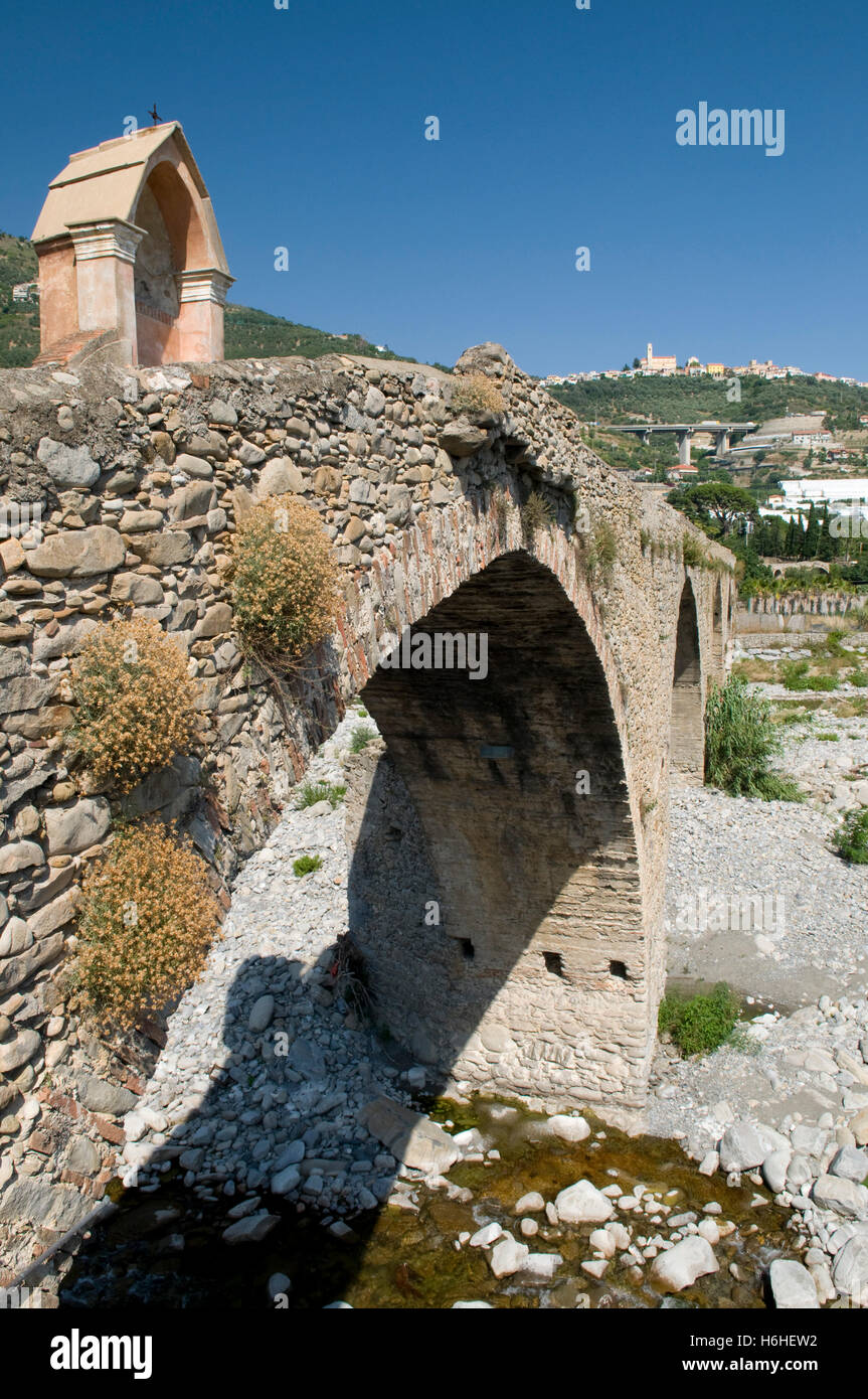 Medieval arch bridge crossing the Argentina River, Taggia, Riviera ...